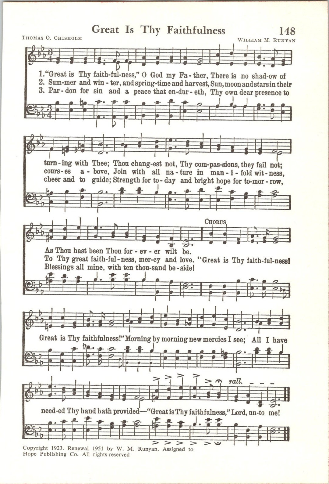 Great is Thy Faithfulness - Digital Hymn Sheet Music - Key of E Flat - Etsy