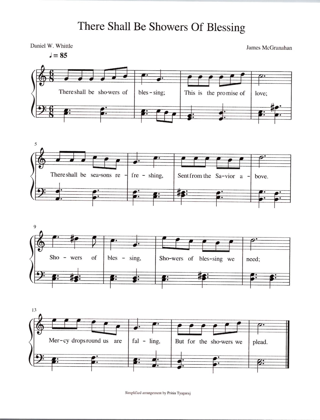 There Shall Be Showers of Blessing - Digital Sheet Music - Key of C - Etsy