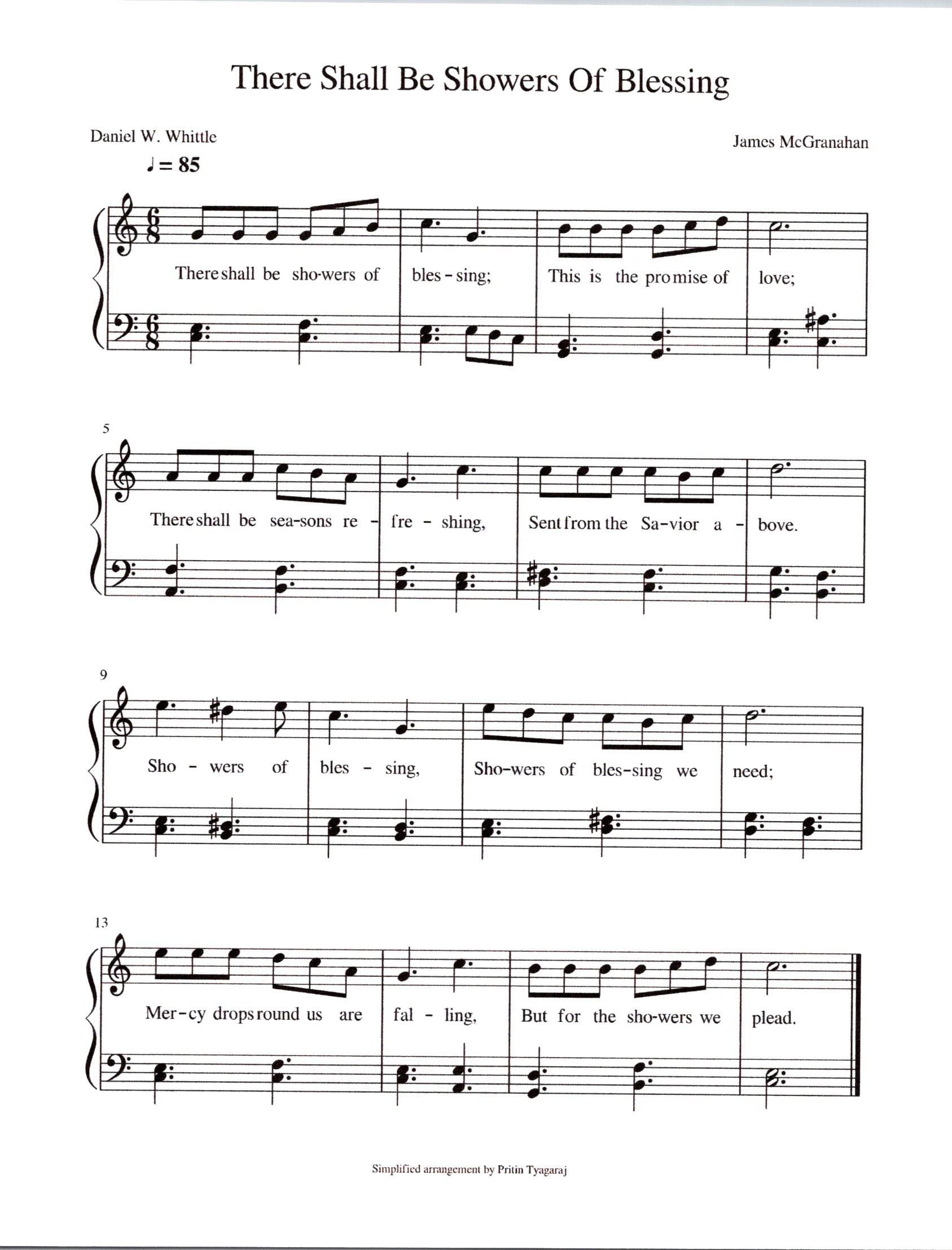 There Shall Be Showers of Blessing - Digital Sheet Music - Key of C - Etsy