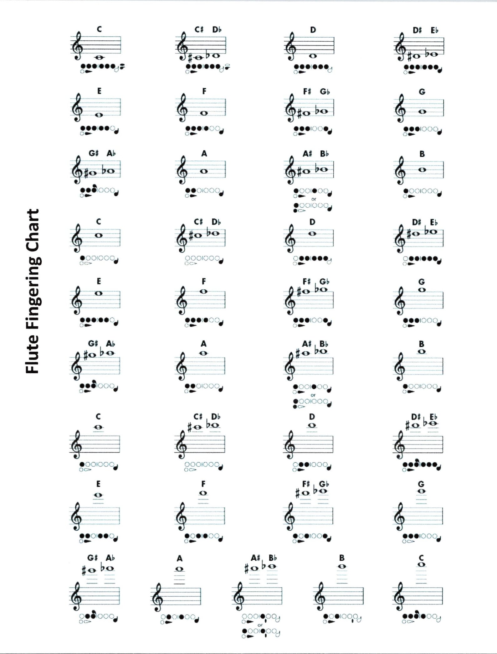 Digital - Flute Fingering Chart for Beginners to Advanced - Etsy