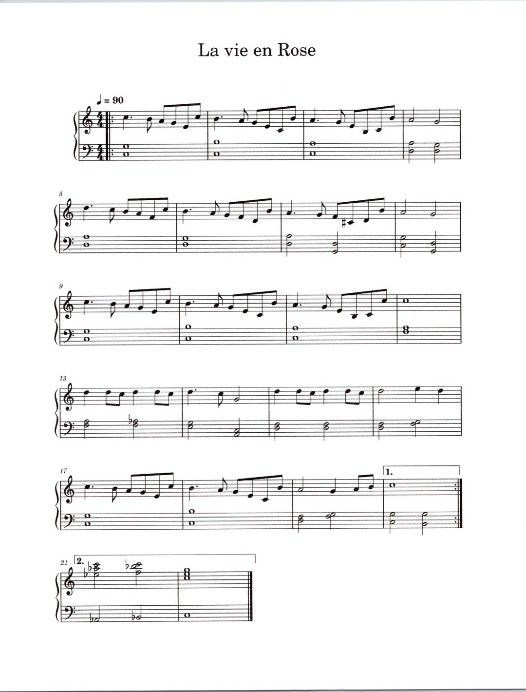 La Vie En Rose (main Theme Only) - Digital Sheet Music - Key of C - Etsy