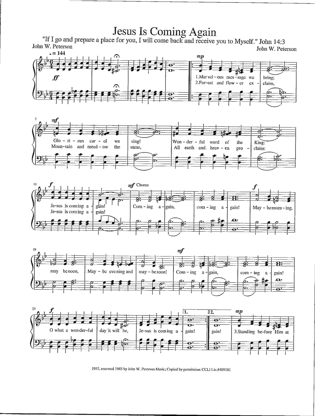 Jesus is Coming Again - Digital Download Hymn Tune by John W. Peterson ...