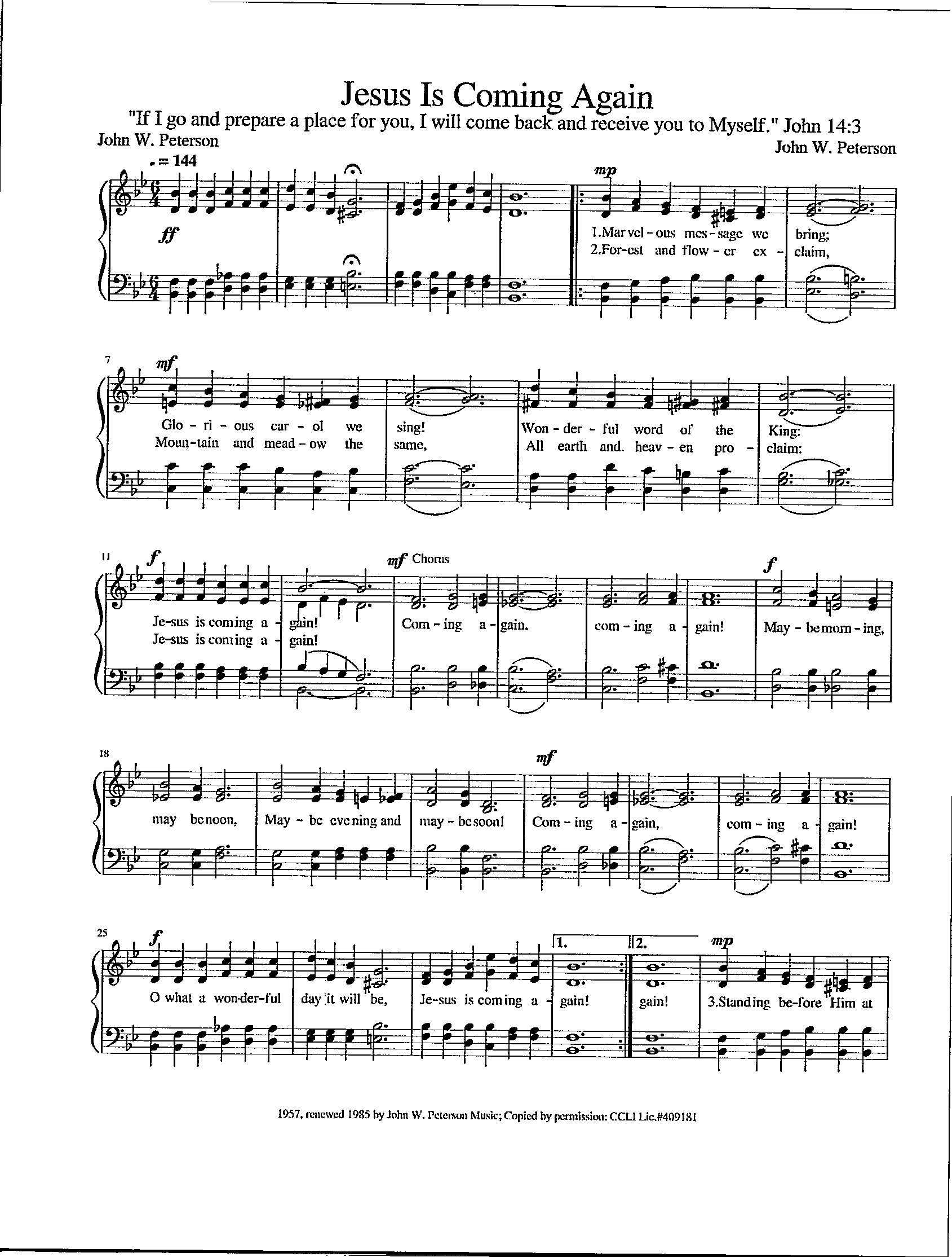 Jesus is Coming Again - Digital Download Hymn Tune by John W. Peterson ...