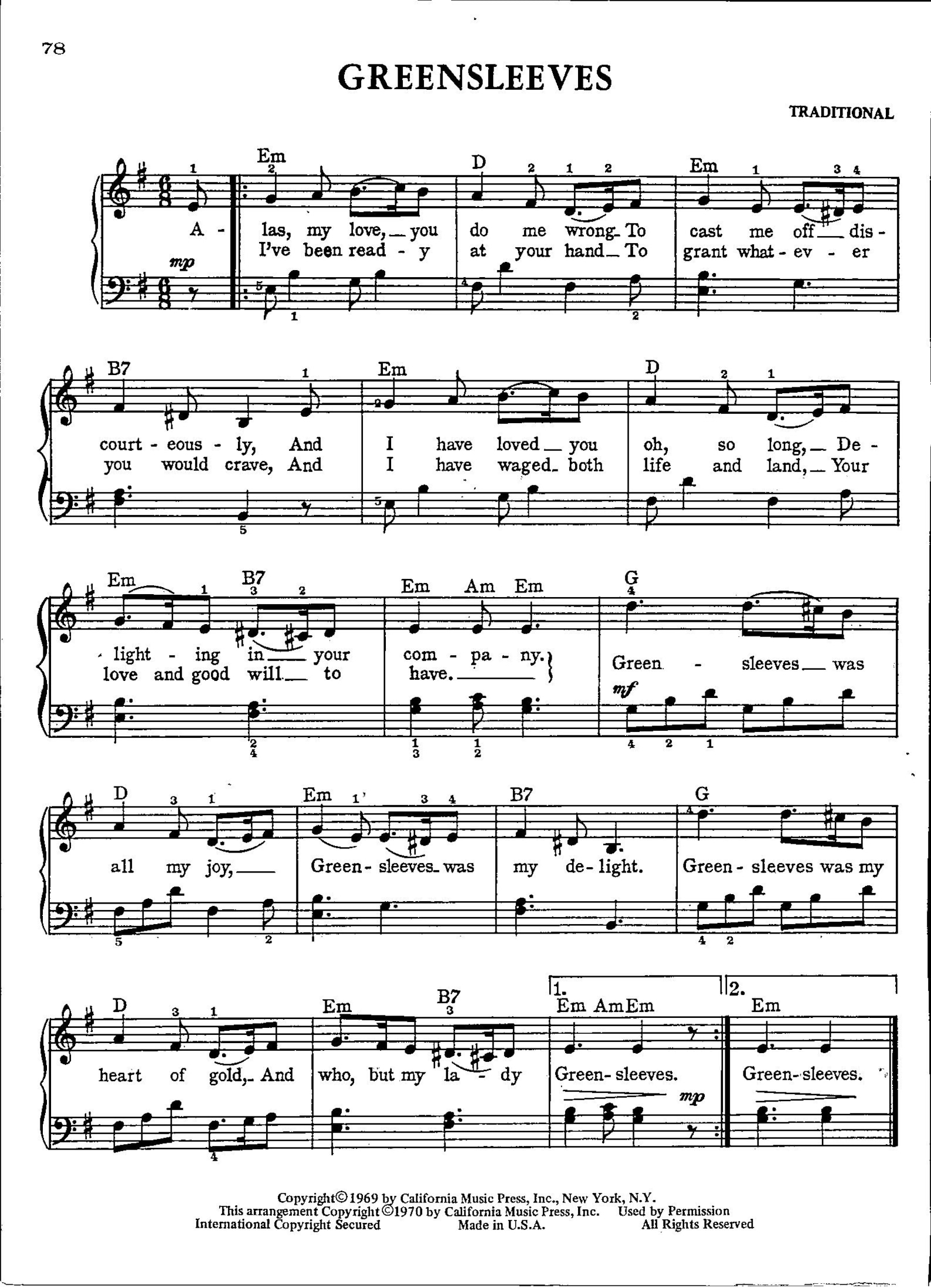 Greensleeves - Digital Sheet Music for Piano Keyboards Guitar Organ and ...