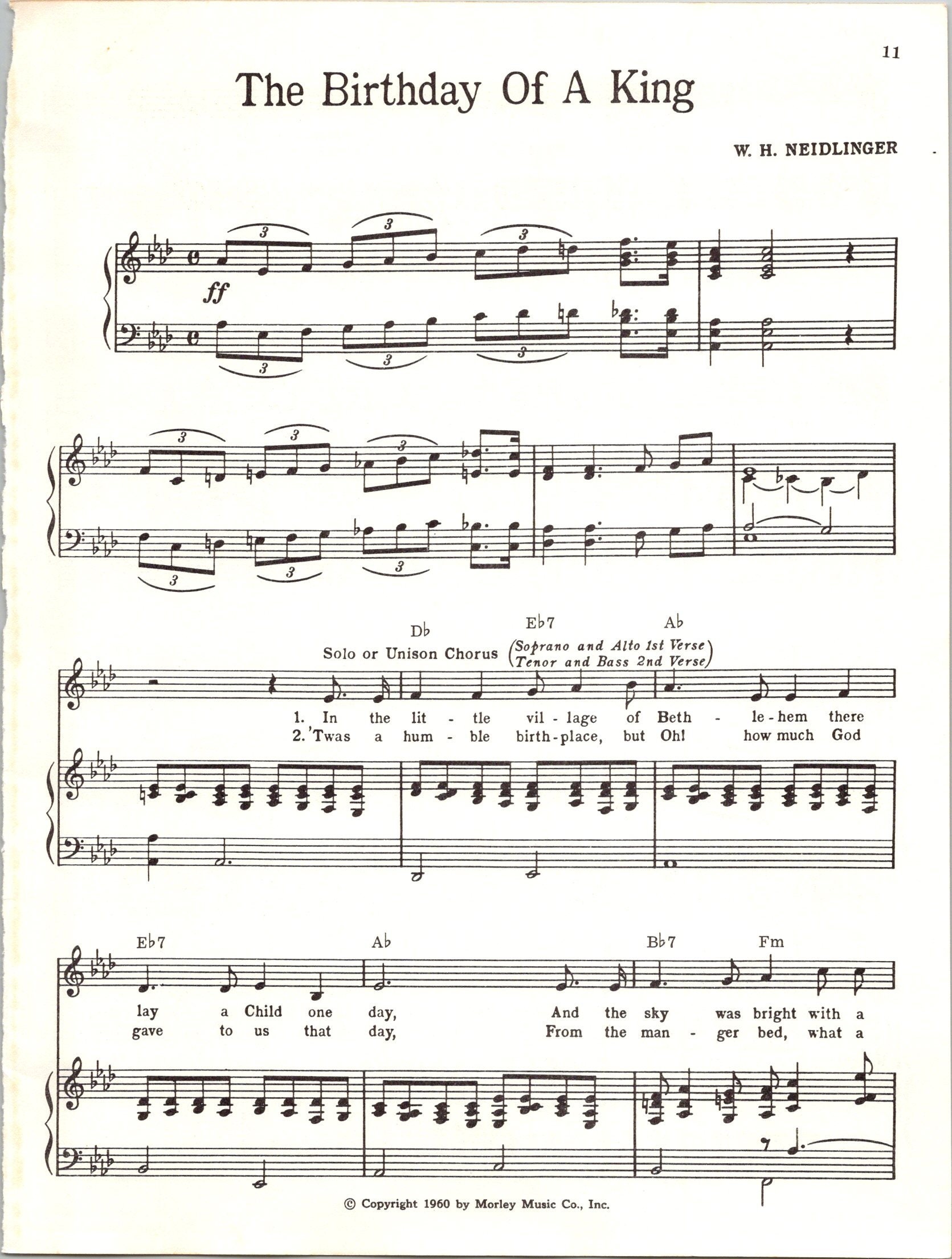 The Birthday of a King Christmas Carol DIGITAL Piano Vocal Guitar Key ...