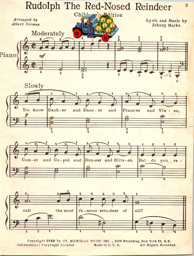 Rudolph the Red-nosed Reindeer - Easy Printable Christmas Sheet Music ...