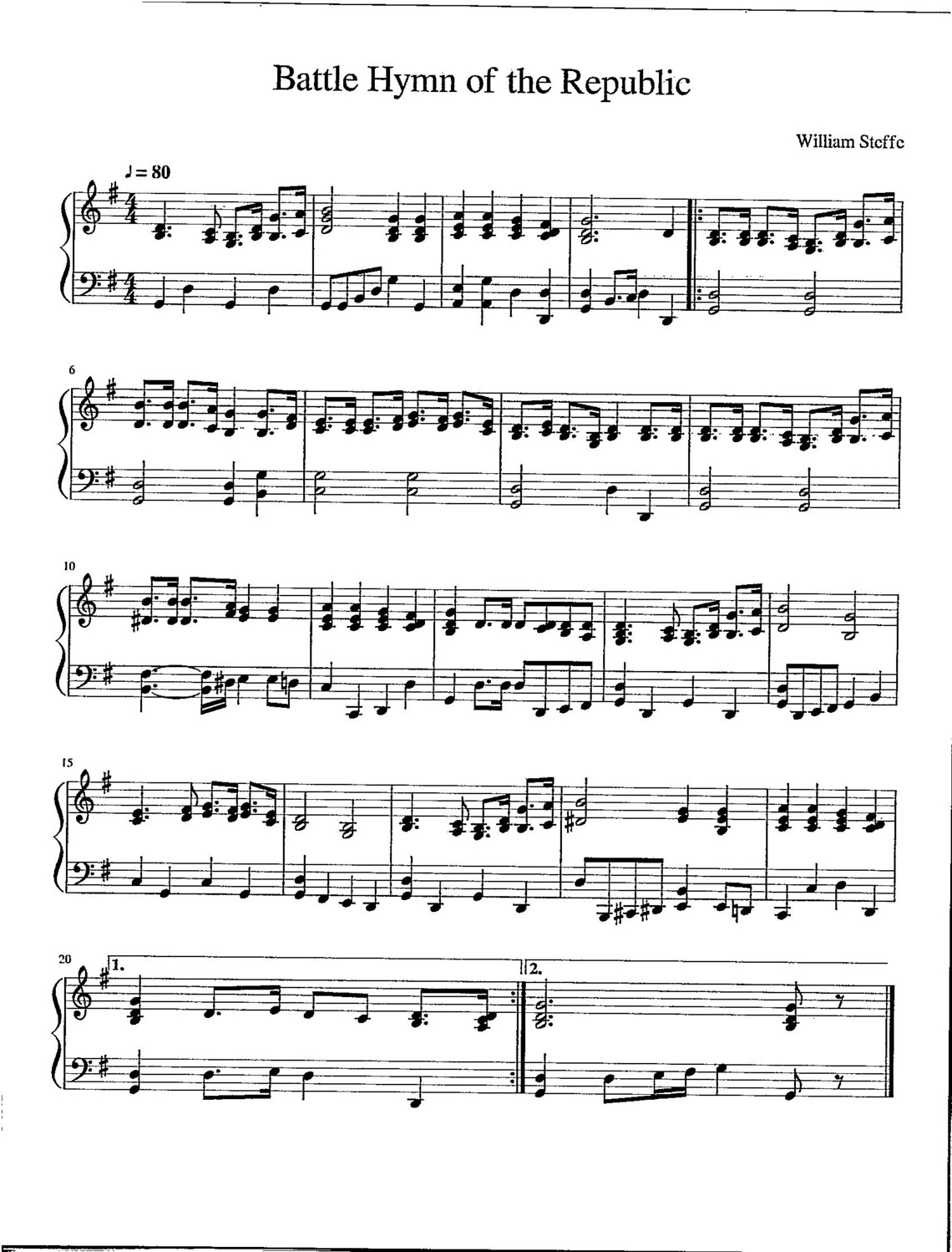 Battle Hymn of the Republic - Digital Download Piano Solo ...