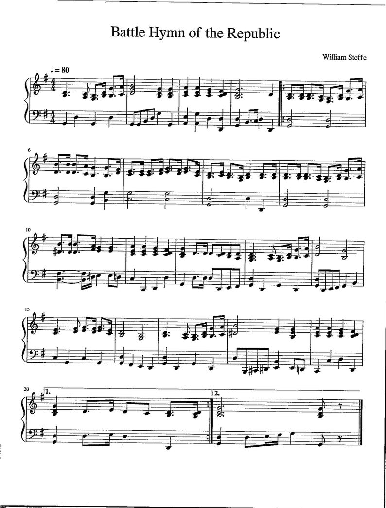 Battle Hymn of the Republic - Digital Download Piano Solo ...