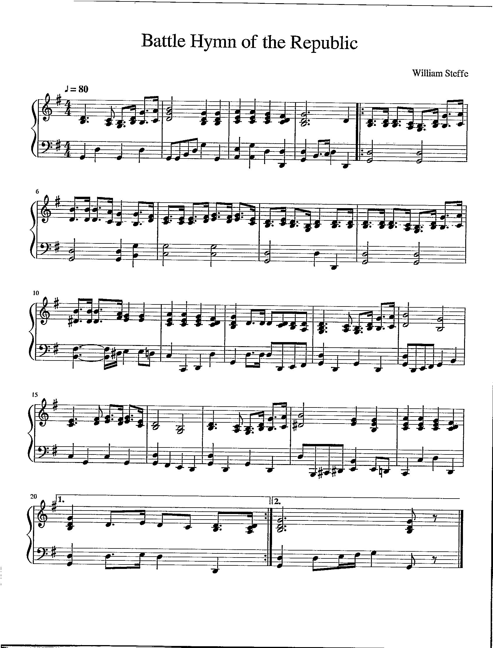 Battle Hymn of the Republic - Digital Download Piano Solo ...