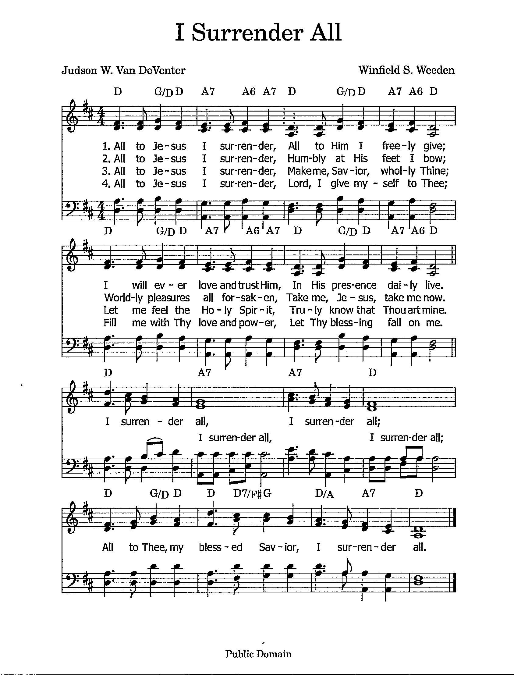 I Surrender All - Digital Printable Hymn Tune With Lyrics - Key of D - Etsy