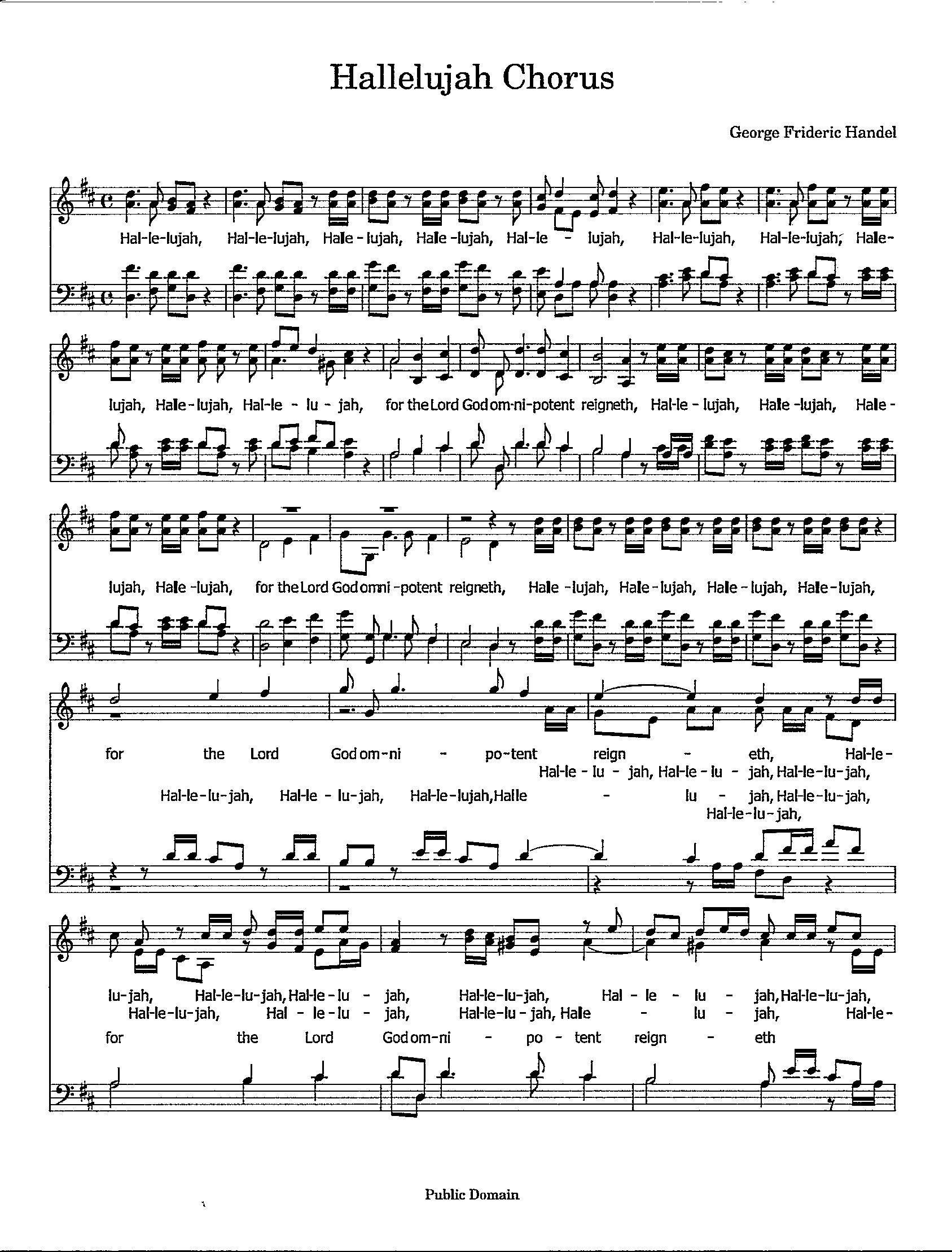 Hallelujah Chorus by Handel - Digital Printable Hymn Tune SATB - Key of ...
