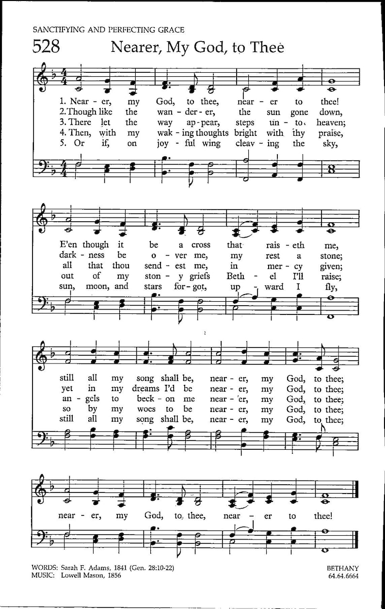 Nearer My God to Thee - Hymn Book Sheet Music - Digital Download Key of F - Etsy