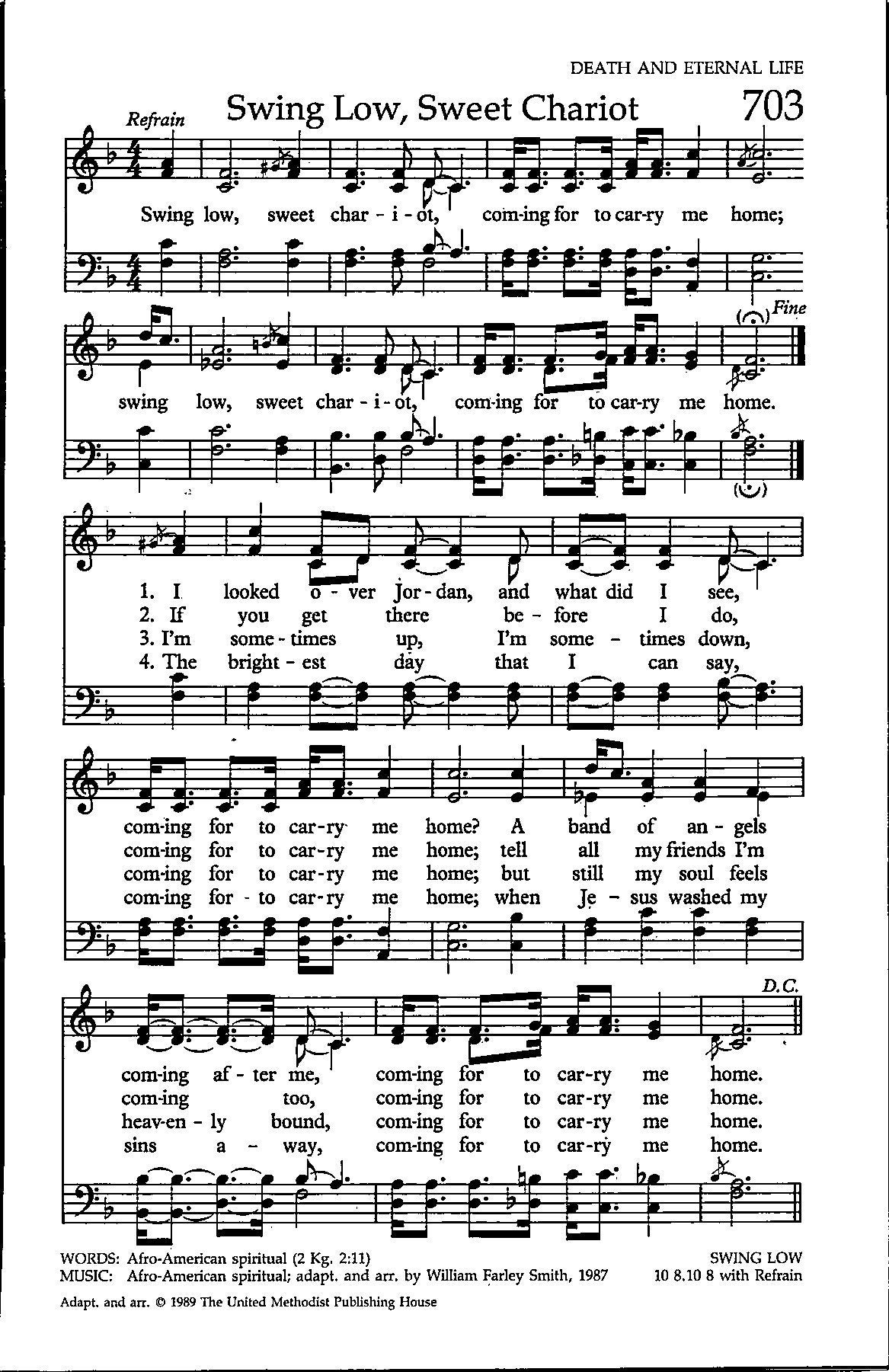 Swing Low Sweet Chariot - Digital Hymn Spiritual for Piano Organ Vocal ...