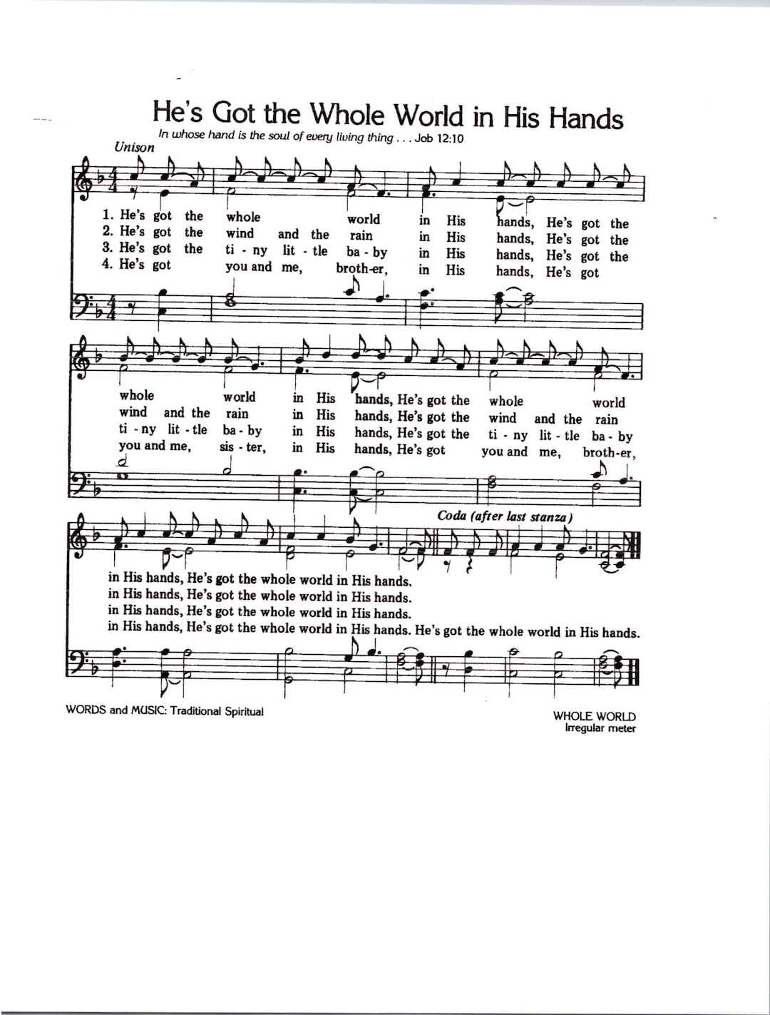 He's Got the Whole World in His Hands - Digital Hymn Tune Sheet Music ...