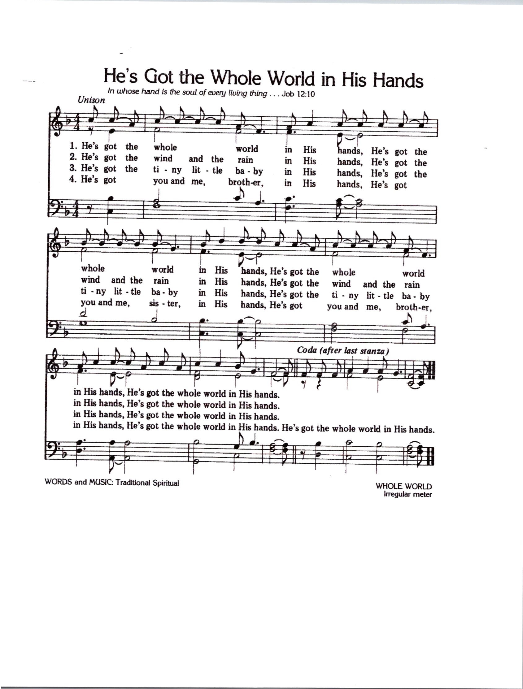 He's Got the Whole World in His Hands - Digital Hymn Tune Sheet Music ...