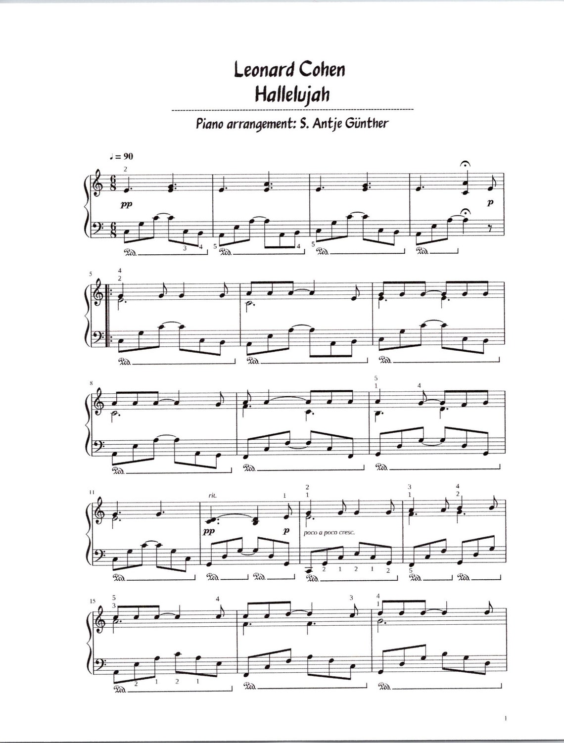 Leonard Cohen Hallelujah Piano Solo Sheet Music - Digital Arrangement ...