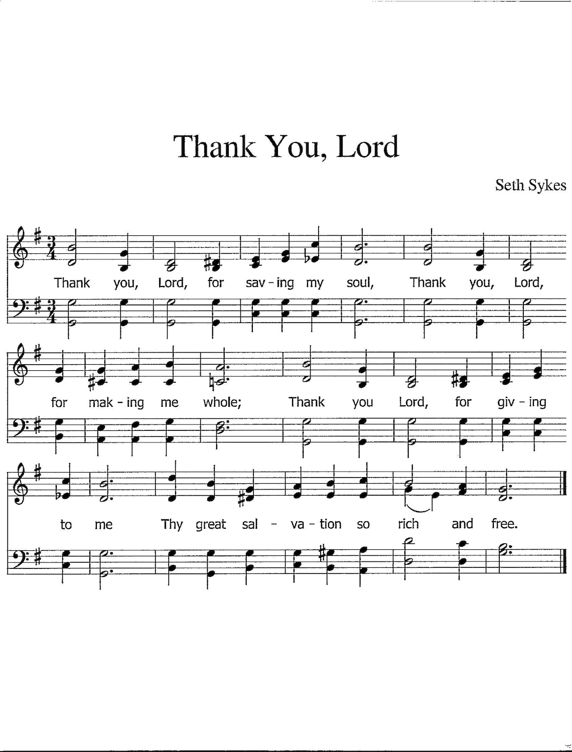 Thank You, Lord - Digital Printable Hymn Response - Key of G - Etsy