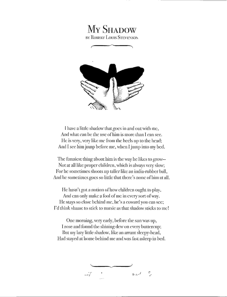 My Shadow - Digital Printable Poem by Robert Louis Stevenson - Etsy