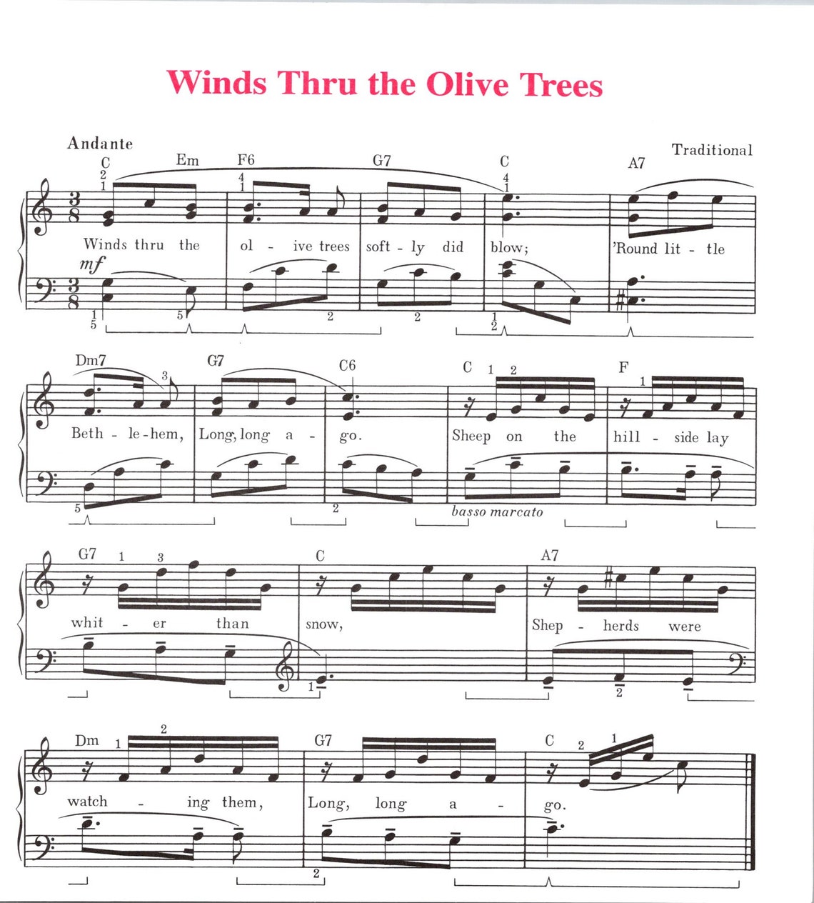 Winds Thru the Olive Trees Digital Christmas Sheet Music Key of C ...