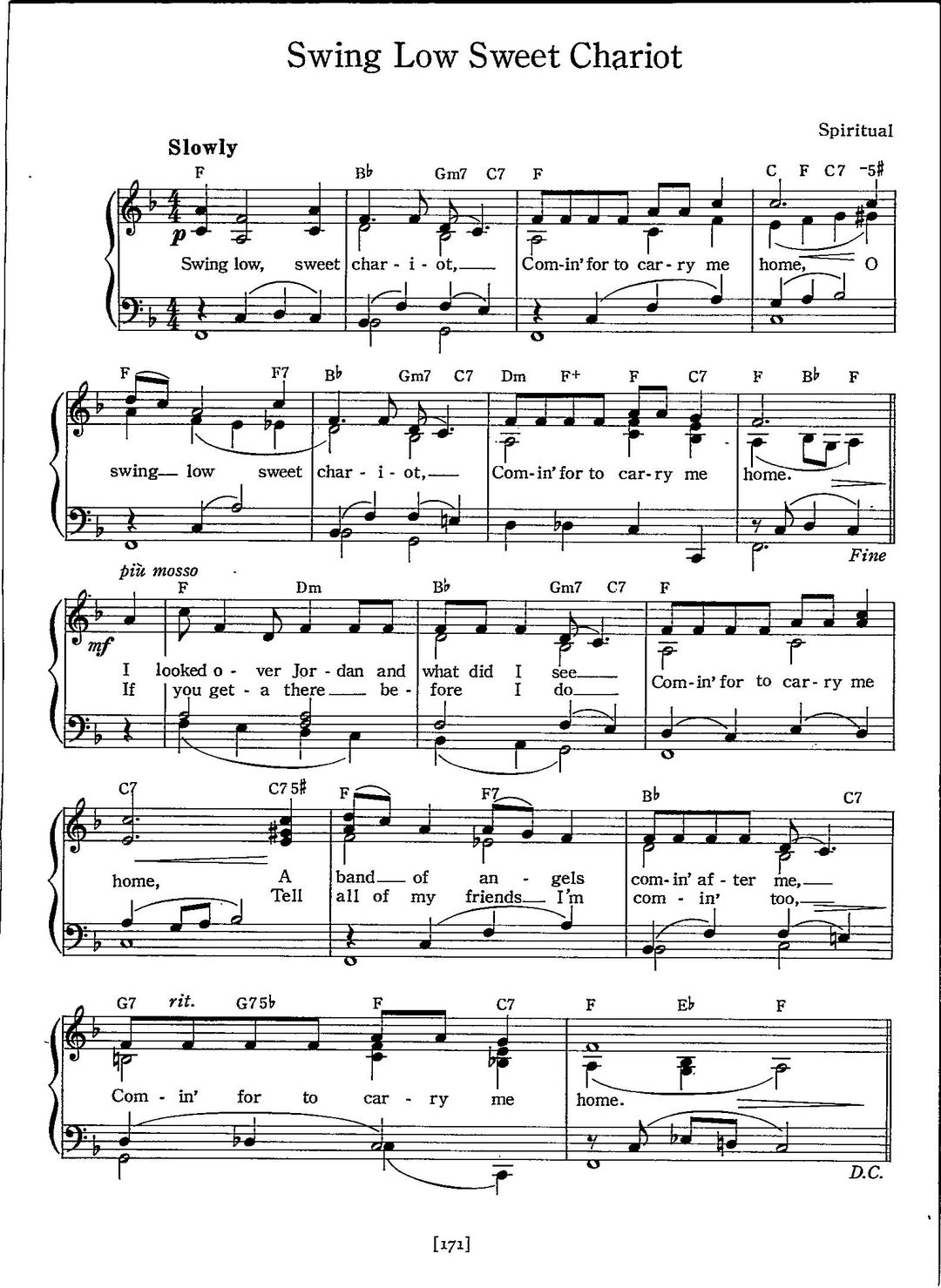 Swing Low Sweet Chariot Sheet Music - Digital Spiritual Tune Key of F ...