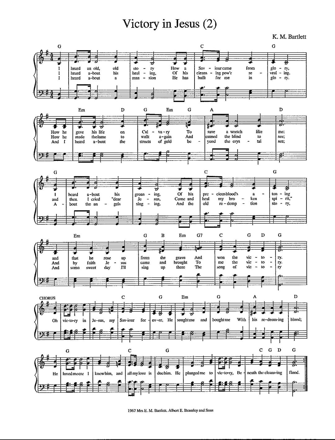 Victory in Jesus - Digital Hymn Tune With Lyrics - Key of G - Etsy