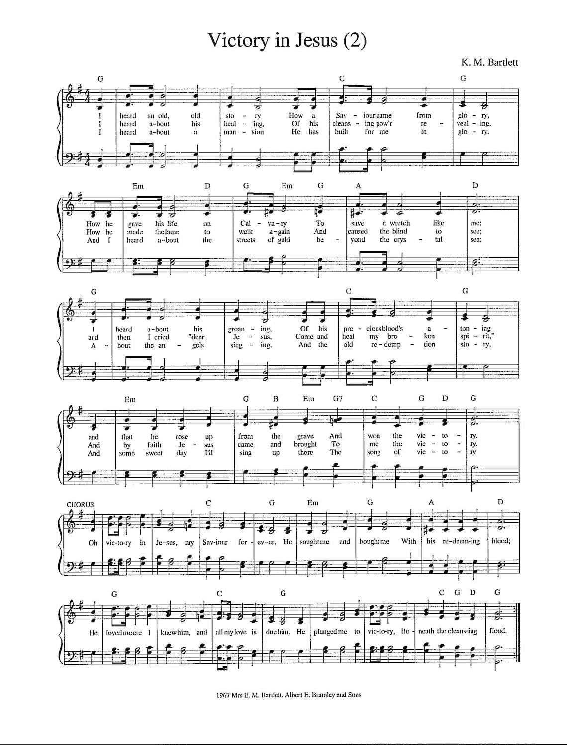 Victory in Jesus - Digital Hymn Tune With Lyrics - Key of G - Etsy