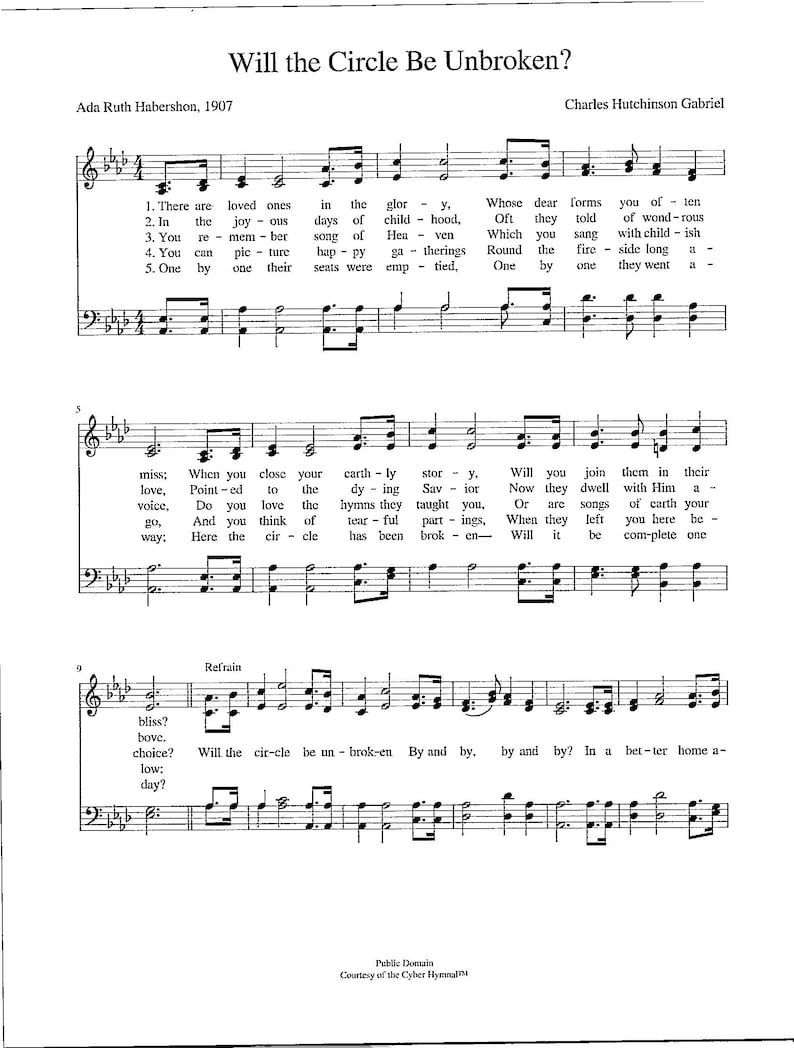 Will the Circle Be Unbroken? - Digital Download Hymn Tune for Piano ...