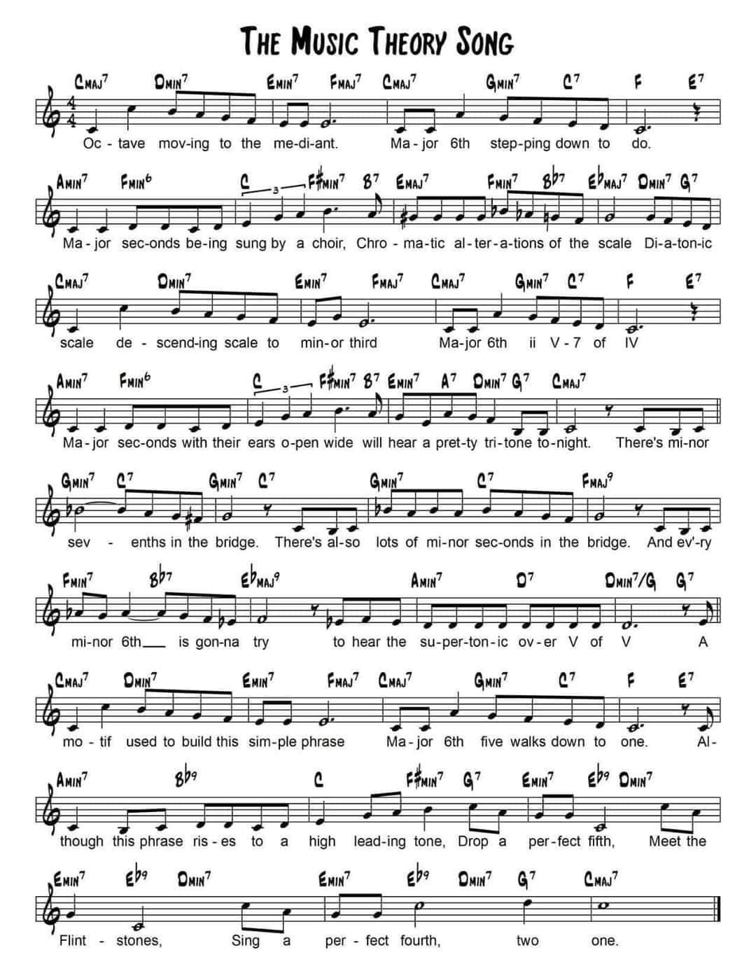 The Music Theory Song - Digital Download Melody Lyrics Chords Key of C ...