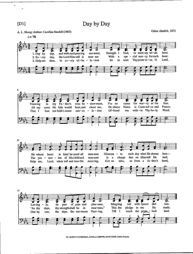 Day by Day - Digital Download Hymn Tune for Piano and Voices - Key of E Flat - Etsy
