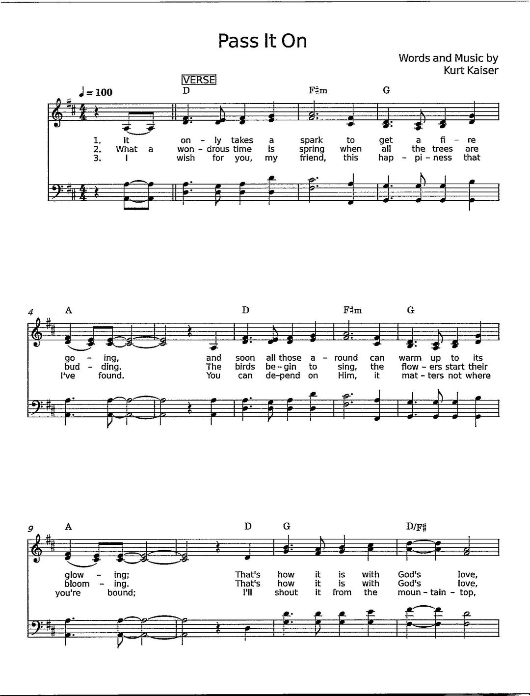 Pass It on - Digital Hymn Tune Sheet Music for Piano/organ and Verses ...