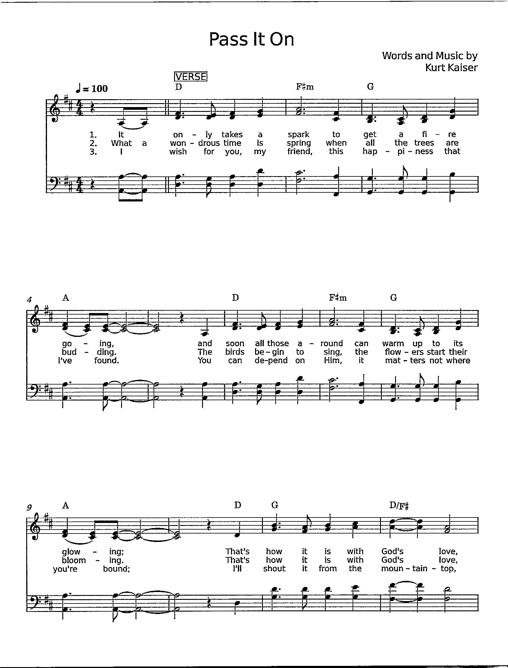 Pass It on - Digital Hymn Tune Sheet Music for Piano/organ and Verses ...