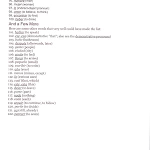 Top 100 Spanish Words Quick Guide Reference or Study Vocabulary - Etsy