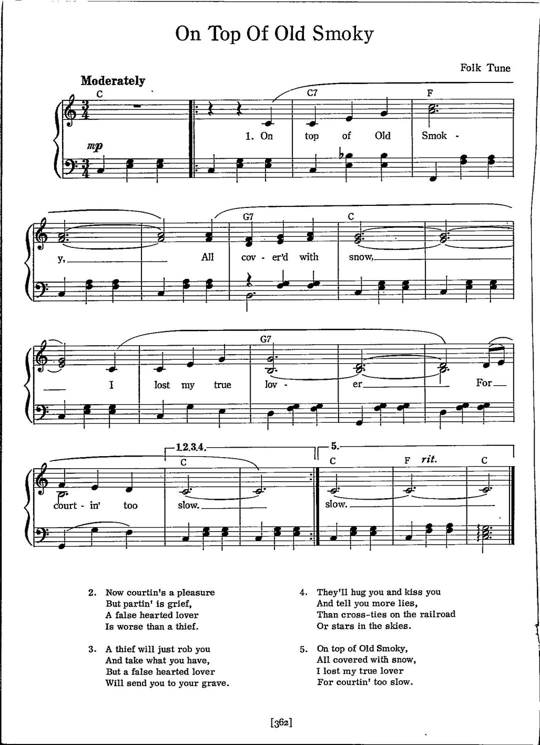 On Top of Old Smoky Sheet Music - Digital Folk Tune Key of C - Etsy