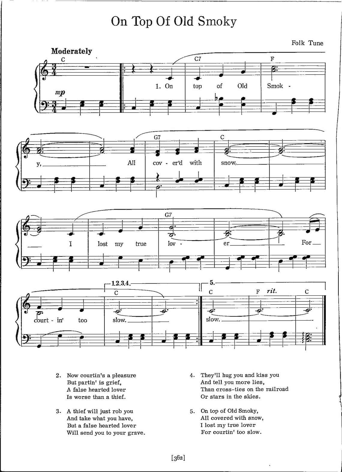 On Top of Old Smoky Sheet Music - Digital Folk Tune Key of C - Etsy