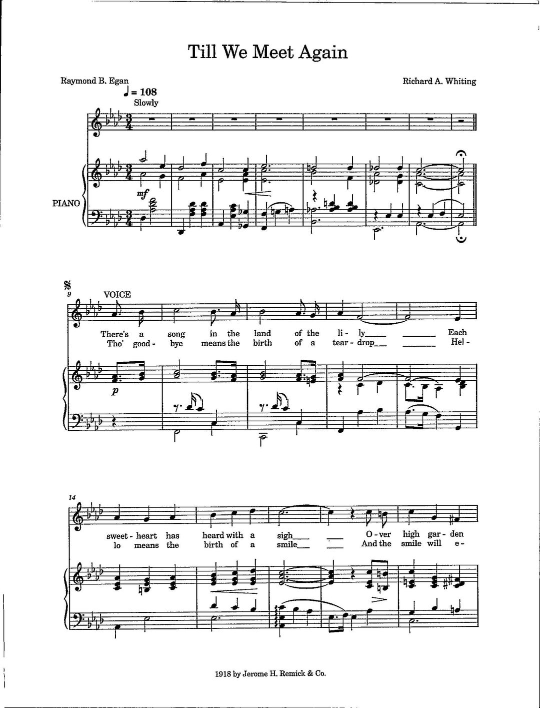 Till We Meet Again - Digital Sheet Music for Piano and Voice - Key of A ...