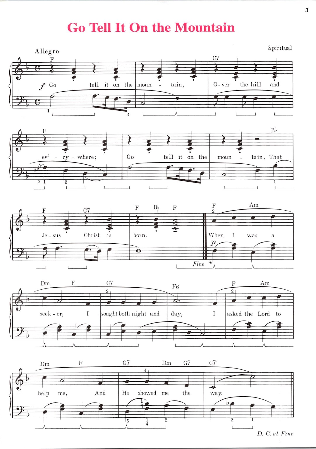 Go Tell It on the Mountain Spiritual Digital Sheet Music Key of F Late ...