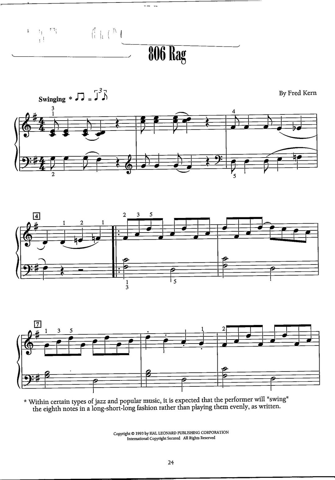 806 Rag Digital Piano Keyboard Sheet Music Early Intermediate Key of G ...