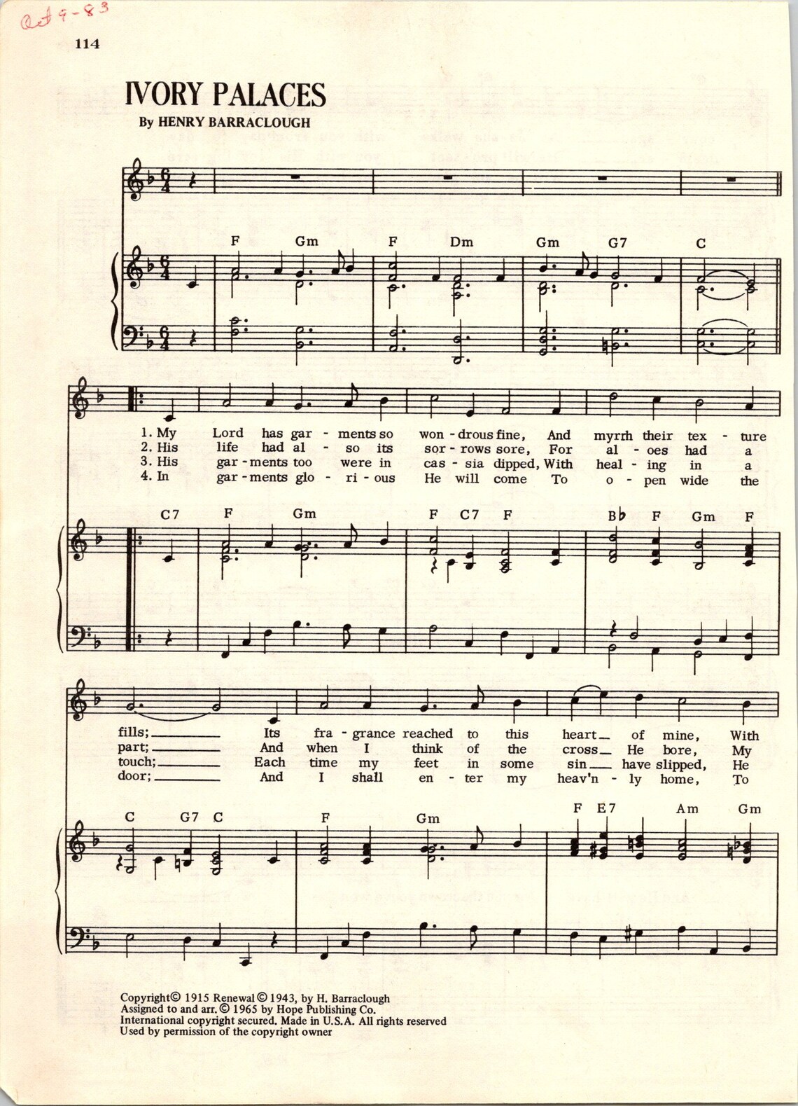 Ivory Palaces Hymn - Digital Sheet Music for Piano Vocal Guitar Key of ...