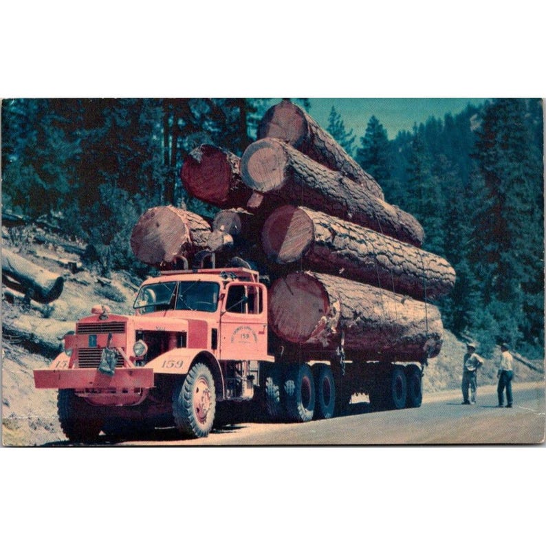 Postcard - Loaded Long Nosed Diesel Logging Truck #159 - Kettlefalls ...