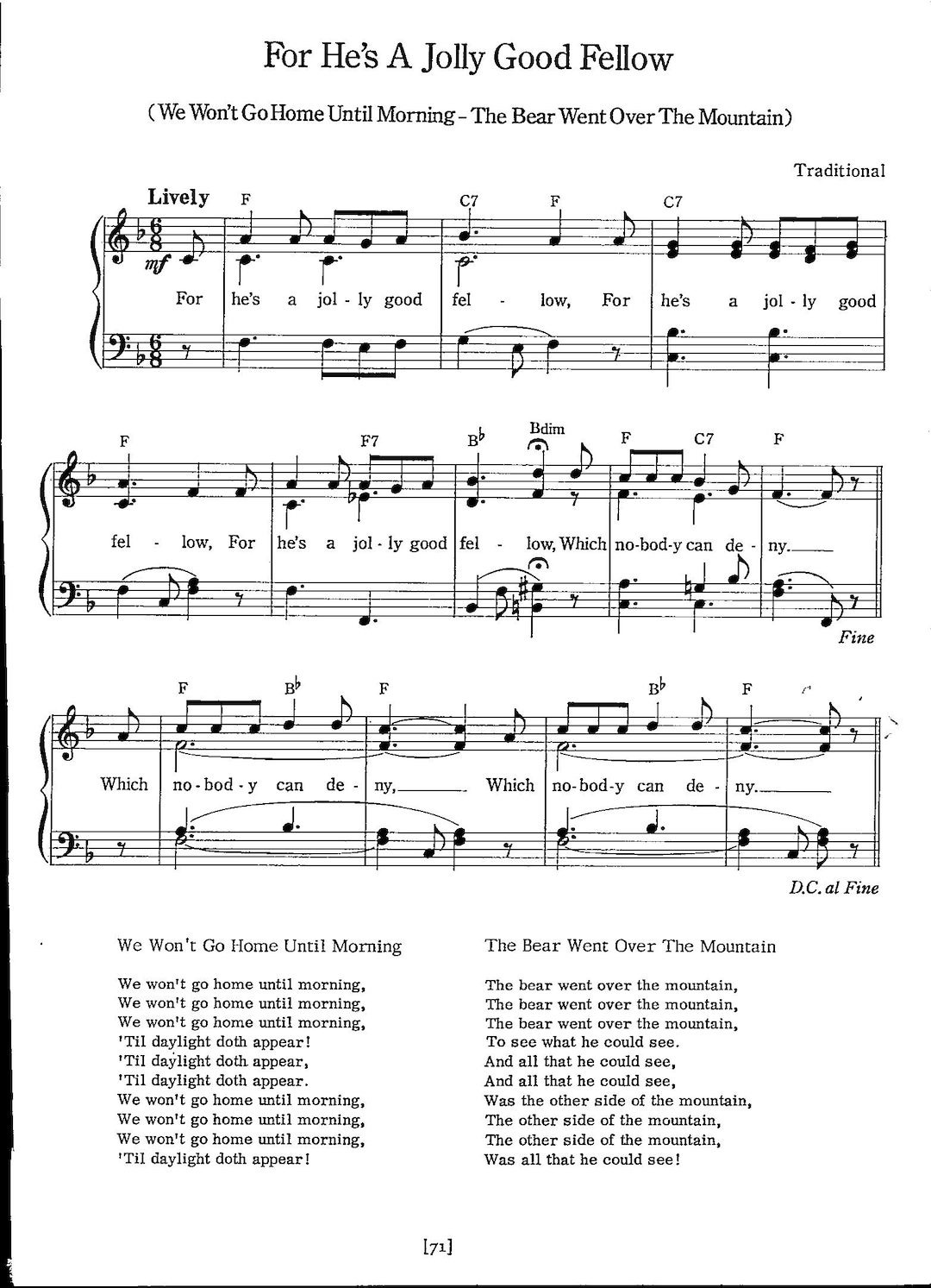 For He's a Jolly Good Fellow Sheet Music - Digital Traditional Tune ...