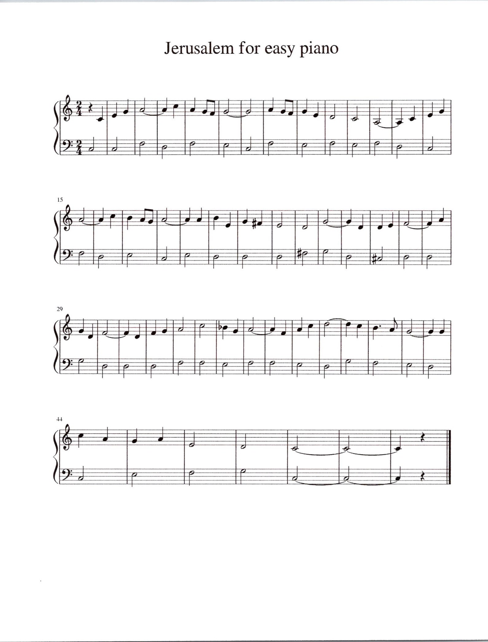 Jerusalem - Easy Piano Arrangement - Digital Sheet Music Key of C - Etsy