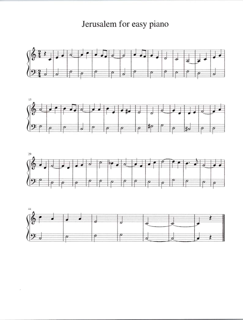 Jerusalem - Easy Piano Arrangement - Digital Sheet Music Key of C - Etsy