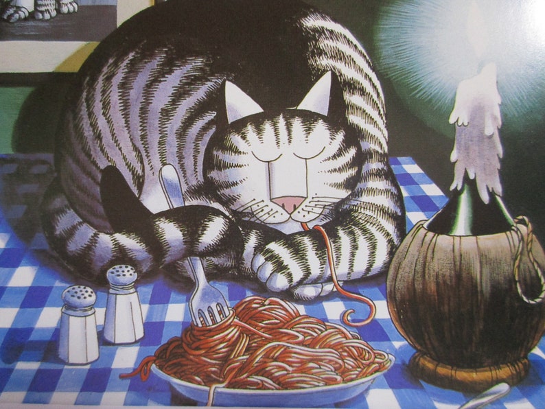 Kliban Cats Cartoon Art Postcard SPAGHETTI NIGHT 5 X 7 in White Mat 24 ...