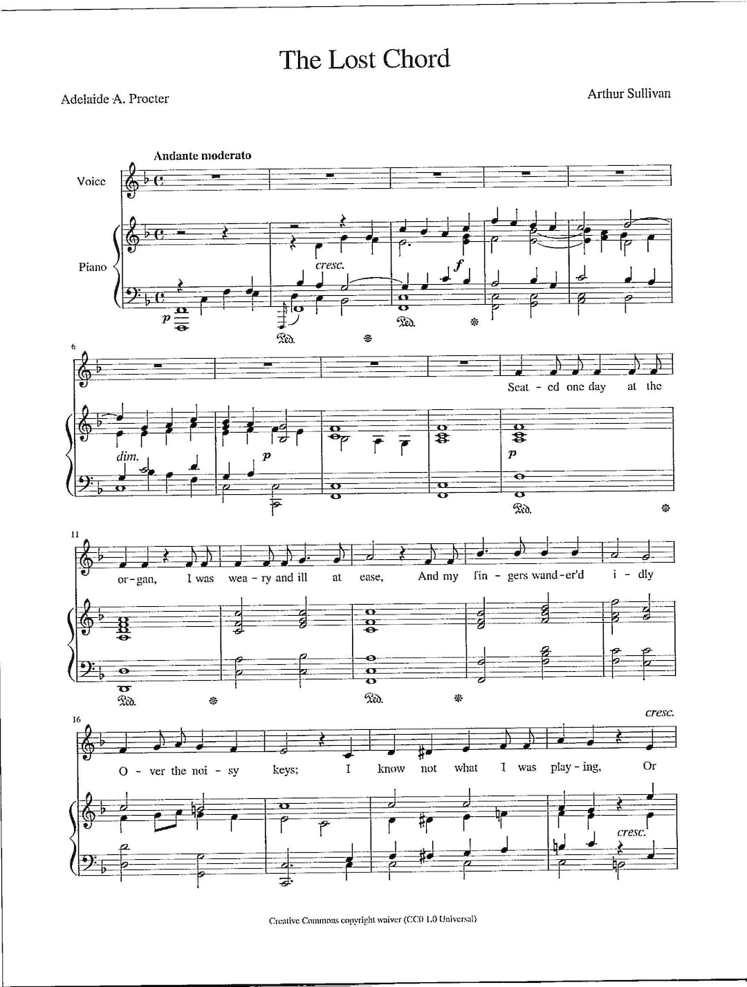 The Lost Chord (complete) by Arthur Sullivan - Digital Download Sheet ...