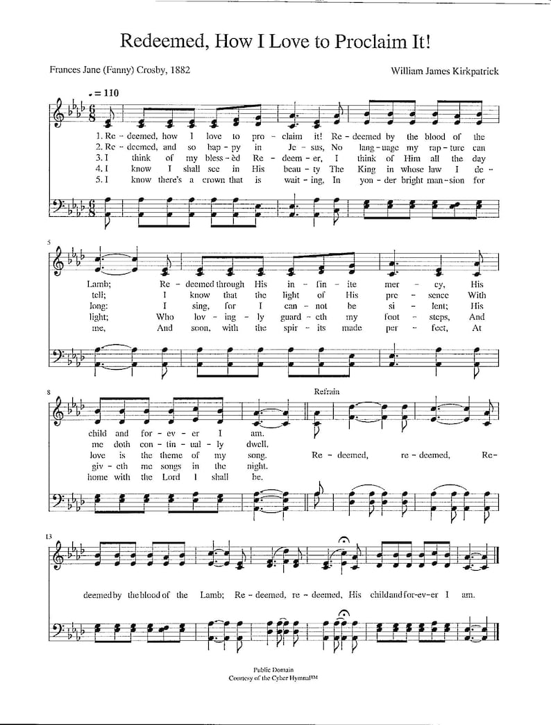 Redeemed How I Love to Proclaim It Digital Hymn Tune for Piano With ...