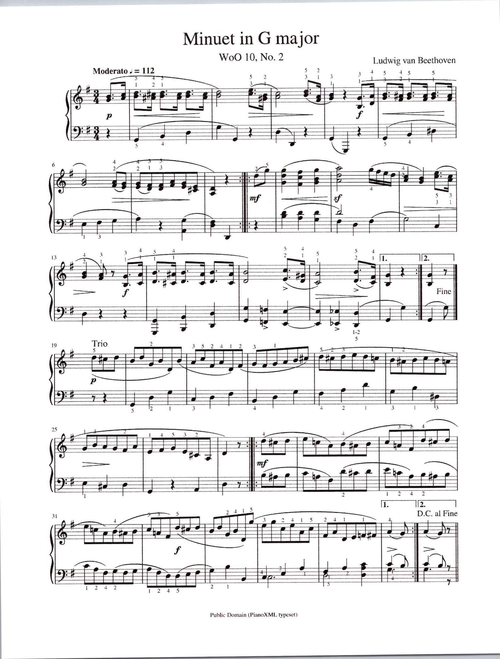 Minuet in G Major by Beethoven - Digital Piano Solo - Key of G - Etsy