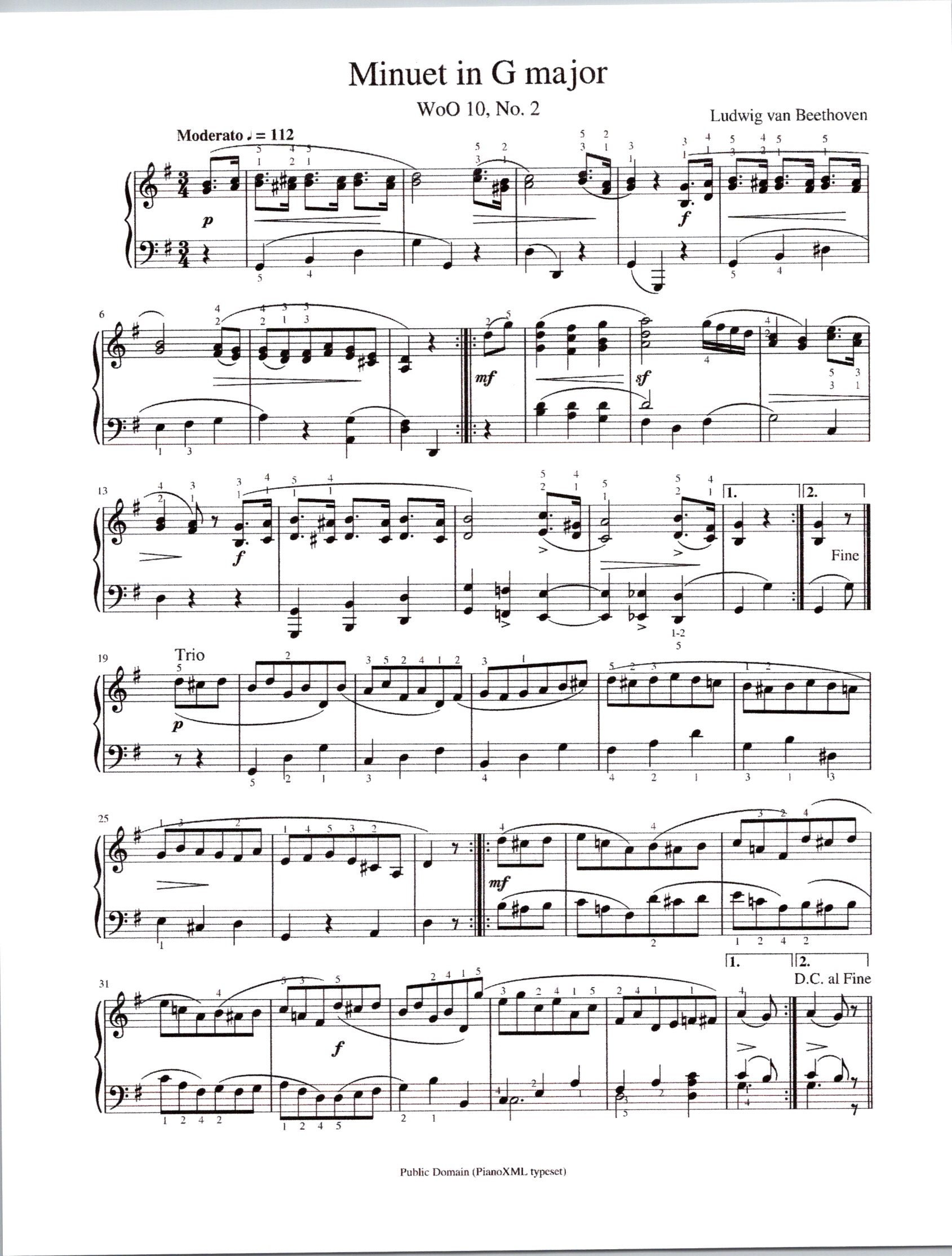 Minuet in G Major by Beethoven - Digital Piano Solo - Key of G - Etsy