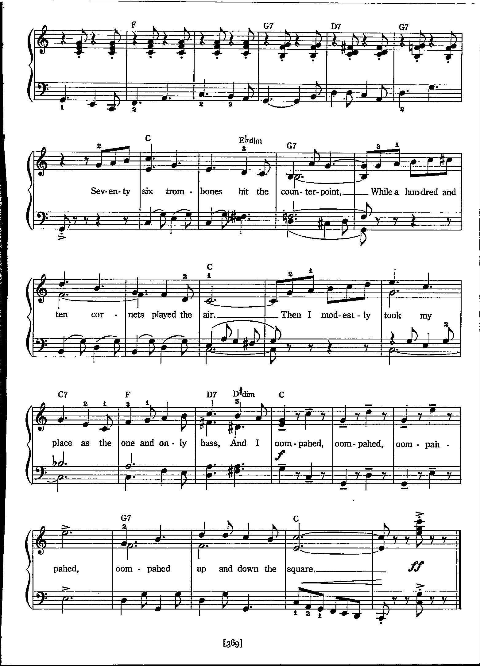 Seventy Six Trombones From the Music Man Sheet Music Digital Movie Tune ...