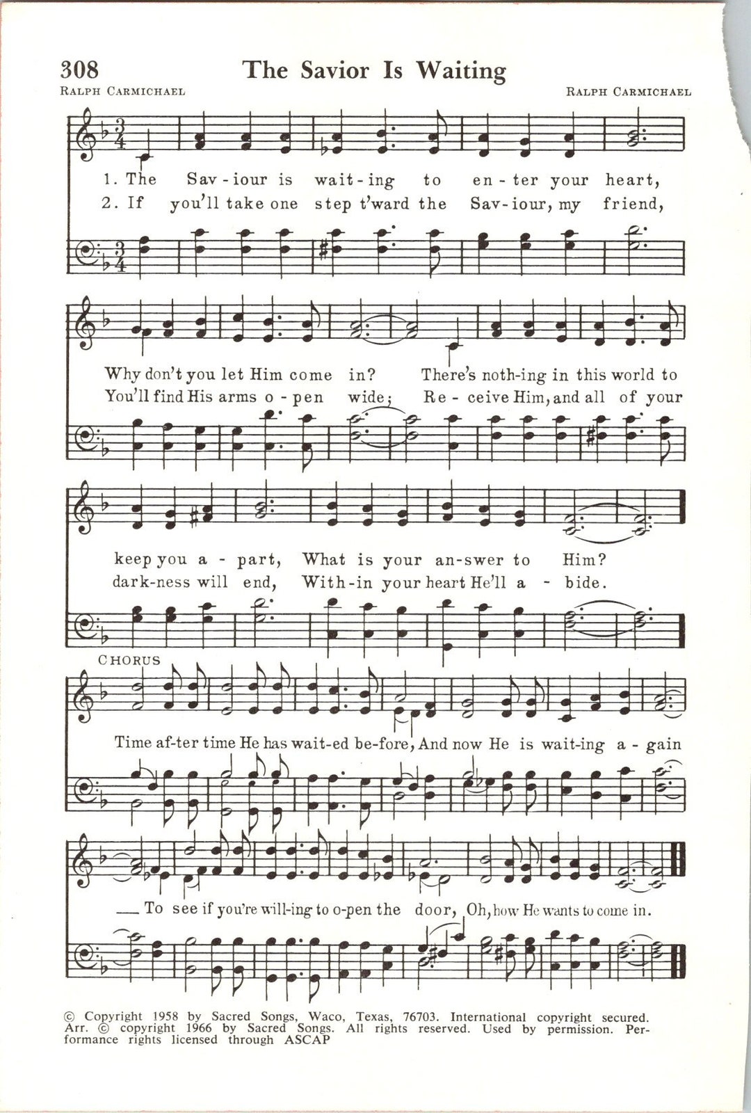 The Savior is Waiting by Ralph Carmichael - Digital Hymn Sheet Music ...