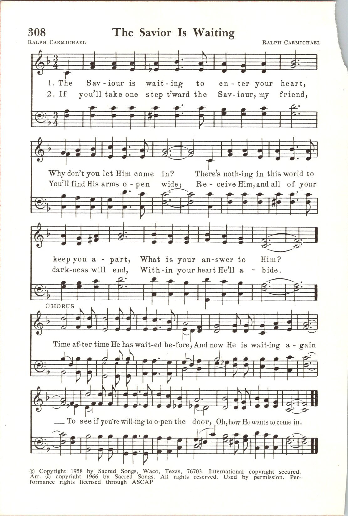 The Savior is Waiting by Ralph Carmichael - Digital Hymn Sheet Music ...